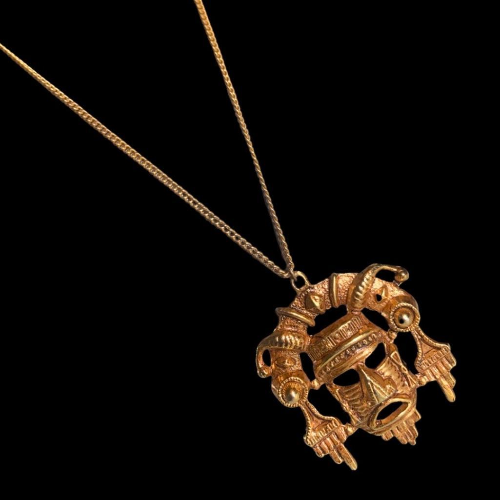 Solid Aged 18k Yellow Gold Tribal Tiki Mask Chain | Proxibid