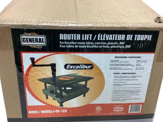 New Unused General Model 40-125 Router Table Lift, Top Size 9 1/4" x 11 ...