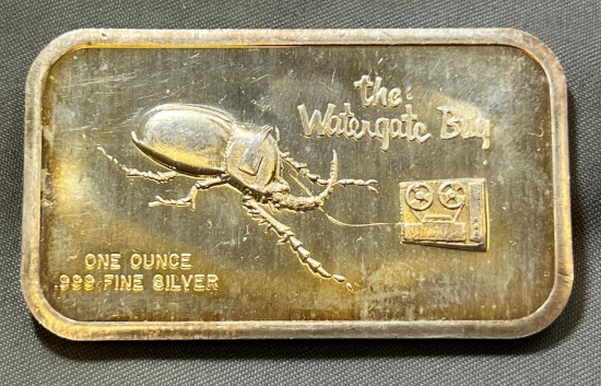 One Troy Ounce .999 Silver Bar, SIGMA TESTED, "The Watergate Bug ...