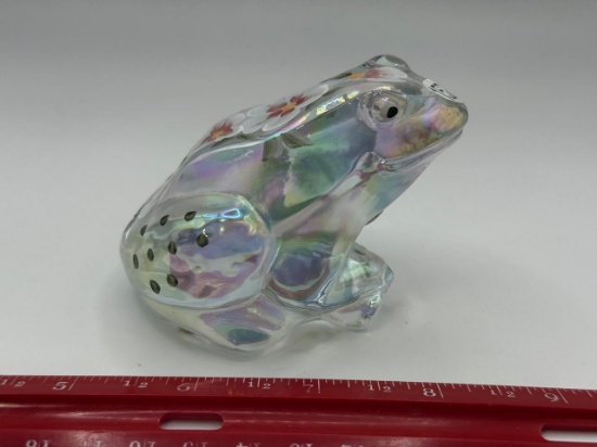 Iridescent Fenton Art Glass Handpainted Frog Figurine, Floral Design ...
