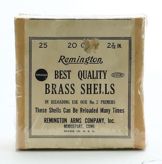 SCARCE REMINGTON BEST QUALITY 20 GAUGE BRASS SHELLS TWO PIECE BOX ...