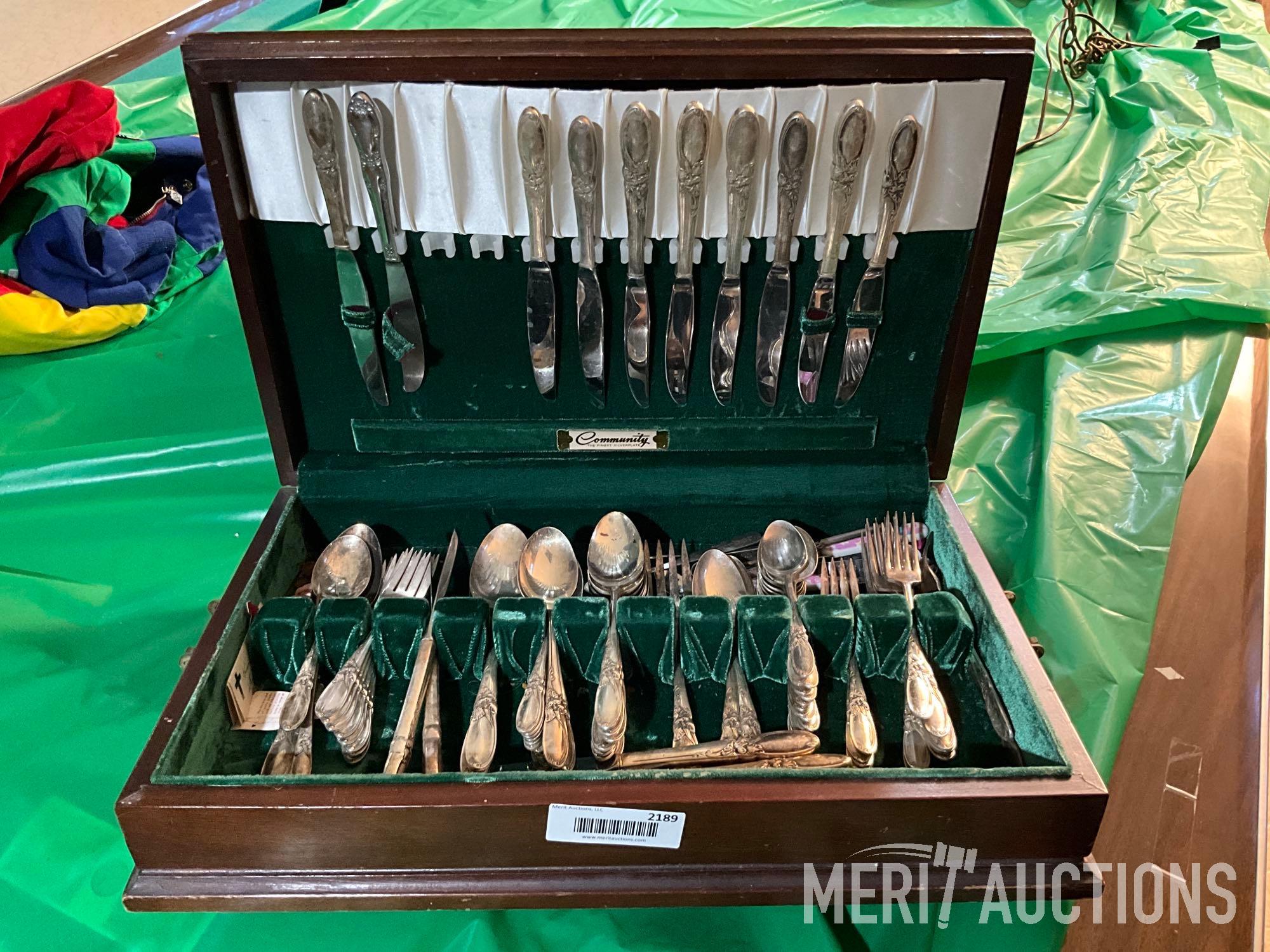 Silver plate silverware set & box | Proxibid