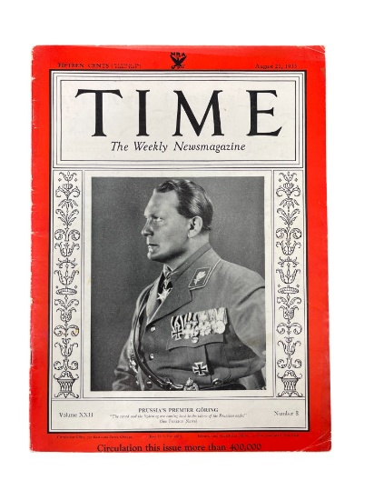 Time Magazine August 21, 1933 Hermann Goering PRE-WWII | Online ...