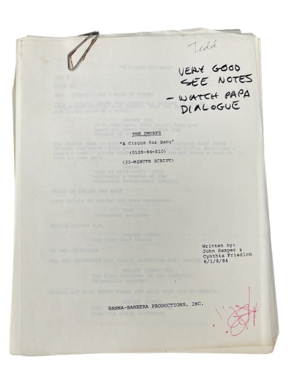 THE SMURFS VINTAGE ANIMATION CARTOON TV 1984 SCRIPT HANNA BARBERA | Art ...