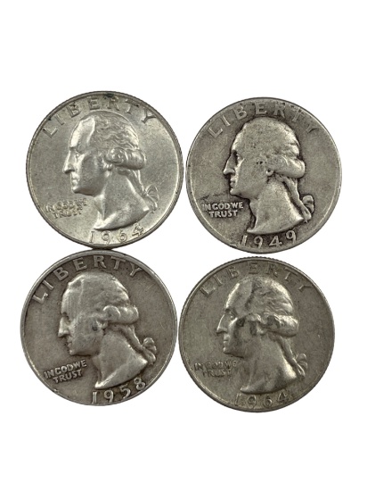 Vintage Silver Washington Quarter Value Coin Collection Lot of 4 ...
