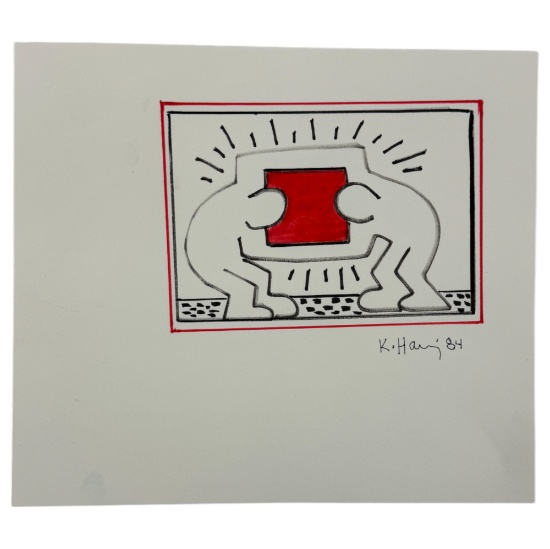 Keith Haring, Two Figures with Red Square Painting | Art, Antiques ...