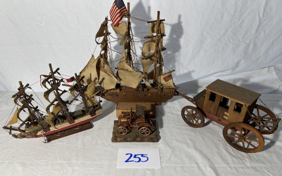 Vintage Wood Wagon; Brass Metal Car- made with odds-n-ends; Model ...