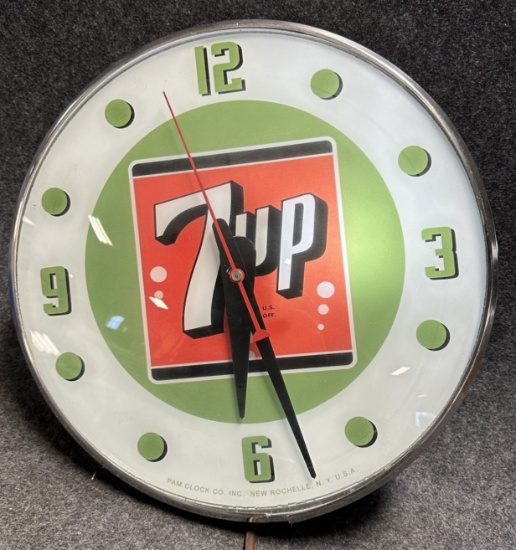 7up Lighted Advertising Pam Clock | Online Auctions | Proxibid