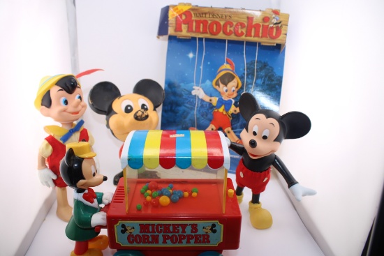Vintage Mickey and Pinocchio lot from the 1970's. The corn popper is ...