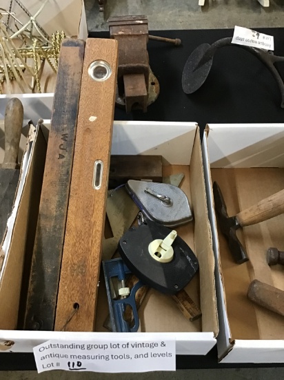 Outstanding group lot of vintage & antique measuring tools and levels ...