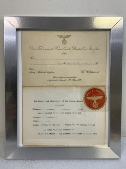 RARE ORIGINAL ADOLF HITLER FORMAL INVITATION FOR SUPPER CARD WITH ...