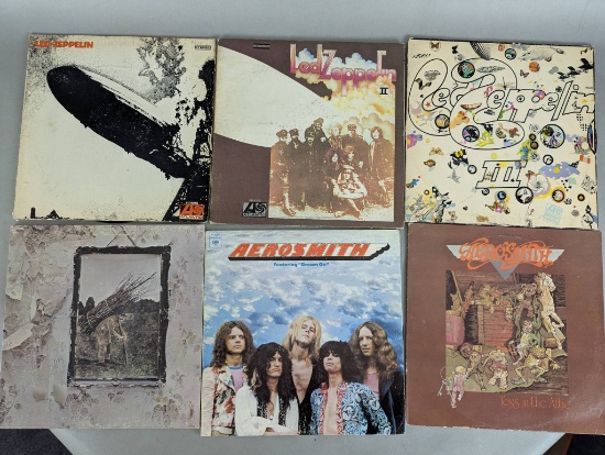 Collection of Vinyl Records Featuring Led Zeppelin, Aerosmith, and ...