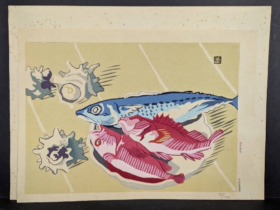 Japanese Woodblock Print Fish and ShellsÂ? by SotaroÂ? Yasui 51/100 ...