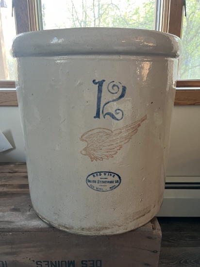 Red Wing 12 Gallon Large Wing Union Stoneware Crock | Online Auctions ...