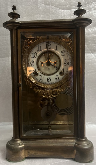 Ansonia Clock Co. Brass Mantel Clock Original Porcelain Dial Circa 1894 ...