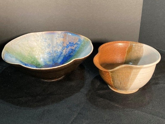 Studio Art Pottery Signed Batter Bowl and Bowl with Crystalline ...