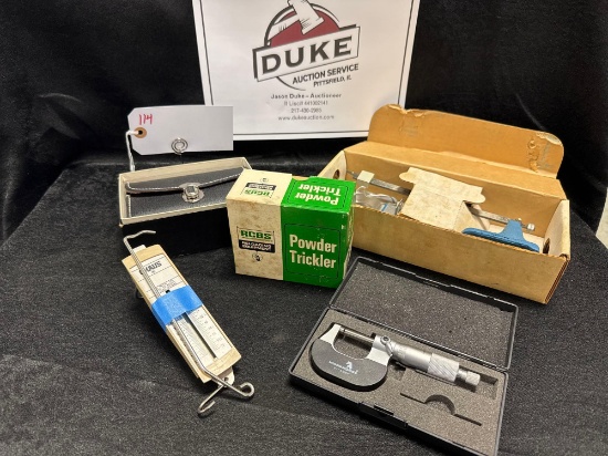 BOX WITH RELOADING SCALES AND BORE SIGHTER AND MISC | Guns & Military ...