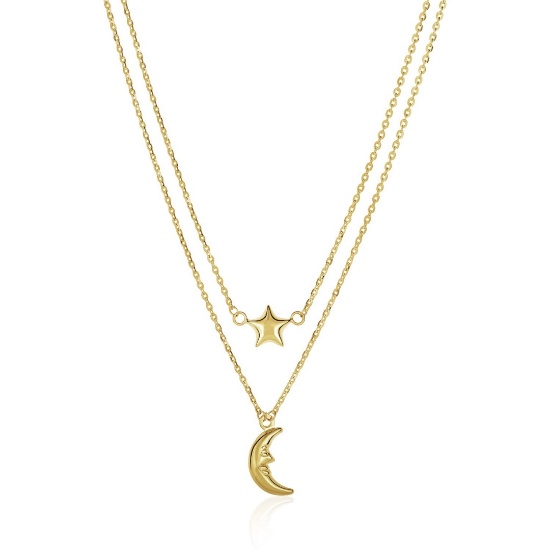 14k Gold Puff Moon & Star Double-strand Necklace | Jewelry, Gemstones ...