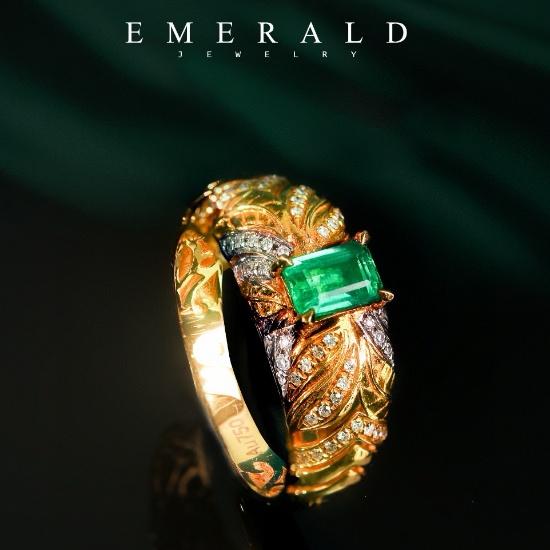 14k Gold 0.6 Ct Vivid Green Natural Emerald & Diamond Ring | Jewelry, Gemstones & Watches ...