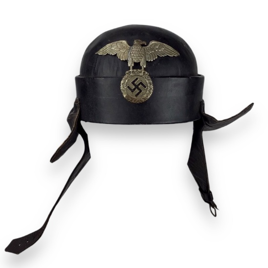 German WW2 NSKK German Motorcycle Crash Helmet Black Leather with Eagle ...