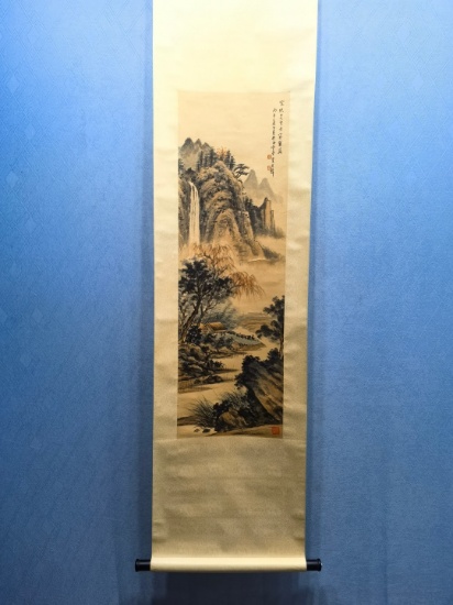 A Chinese Vertical Scroll Ink Painting of Landscape on Paper,Huang ...
