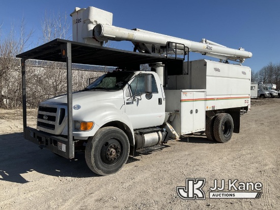 Altec LR756, Over-Center Bucket Truck mounted behind cab on 2012 Ford F750 Chipper Dump Truck ...