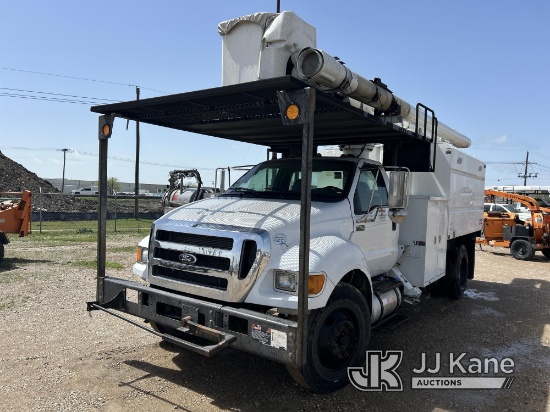 Altec LR756, Over-Center Bucket Truck mounted behind cab on 2013 Ford F750 Chipper Dump Truck ...