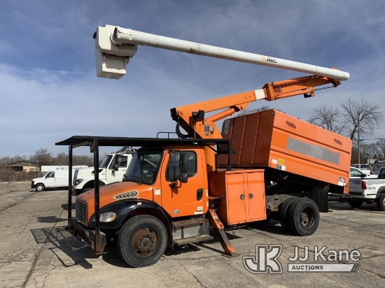 Altec LRV55, Over-Center Bucket Truck mounted behind cab on 2011 Freightliner M2106 Chipper Dump ...