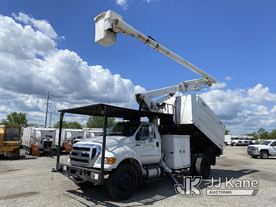 Altec LR756, Over-Center Bucket Truck mounted behind cab on 2013 Ford F750 Chipper Dump Truck ...