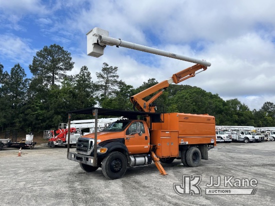 Altec LR756, Over-Center Bucket Truck mounted behind cab on 2015 Ford F750 Chipper Dump Truck ...