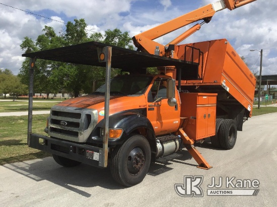 Altec LR756, Over-Center Bucket Truck mounted behind cab on 2013 Ford F750 Chipper Dump Truck ...