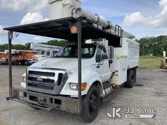 Altec LR756, Over-Center Bucket Truck mounted behind cab on 2015 Ford F750 Chipper Dump Truck ...