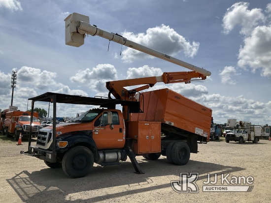Altec LR756, Over-Center Bucket Truck mounted behind cab on 2013 Ford F750 Chipper Dump Truck ...