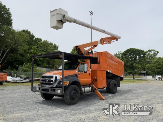 Altec LR756, Over-Center Bucket Truck mounted behind cab on 2013 Ford F750 Chipper Dump Truck ...