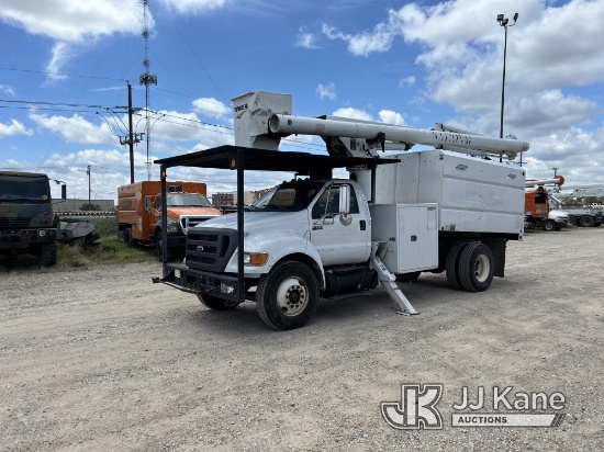 Altec LR756, Over-Center Bucket Truck mounted behind cab on 2012 Ford F750 Chipper Dump Truck ...