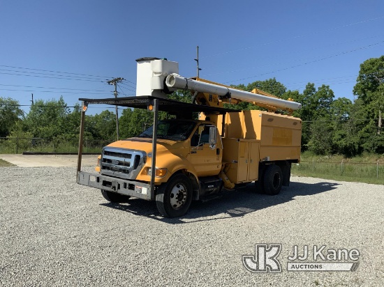 Altec LR756, Over-Center Bucket Truck mounted behind cab on 2013 Ford F750 Chipper Dump Truck ...