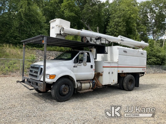 Altec LR756, Over-Center Bucket Truck mounted behind cab on 2013 Ford F750 Chipper Dump Truck ...