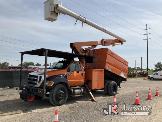 Altec LR756, Over-Center Bucket Truck mounted behind cab on 2013 Ford F750 Chipper Dump Truck ...
