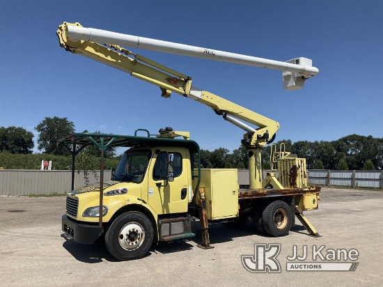 Altec LR760, Over-Center Bucket Truck rear mounted on 2013 Freightliner M2 106 Flatbed Truck ...