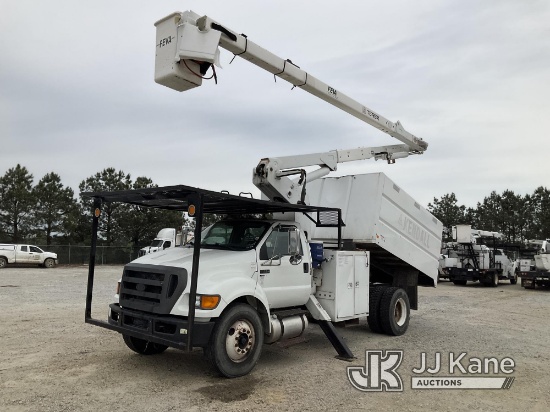 Terex/HiRanger XT55, Over-Center Bucket Truck mounted behind cab on 2010 Ford F750 Chipper Dump ...