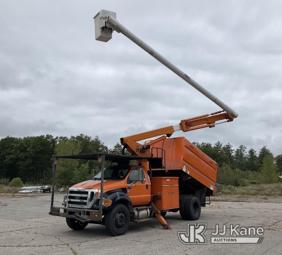 Altec LR756, Over-Center Bucket Truck mounted behind cab on 2013 Ford F750 Chipper Dump Truck ...