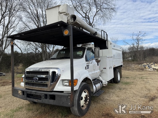 Altec LR756, Over-Center Bucket Truck mounted behind cab on 2013 Ford F750 Chipper Dump Truck ...