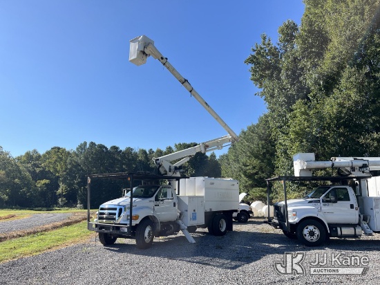 Altec LR756, Over-Center Bucket Truck mounted behind cab on 2013 Ford F750 Chipper Dump Truck ...