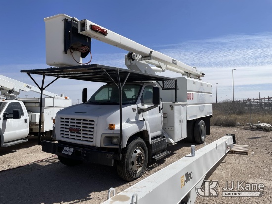 Terex/HiRanger XT60, Over-Center Bucket Truck mounted behind cab on 2006 GMC C7500 Chipper Dump ...