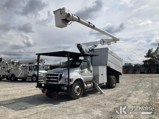 Altec LR756, Over-Center Bucket Truck mounted behind cab on 2015 Ford F750 Chipper Dump Truck ...