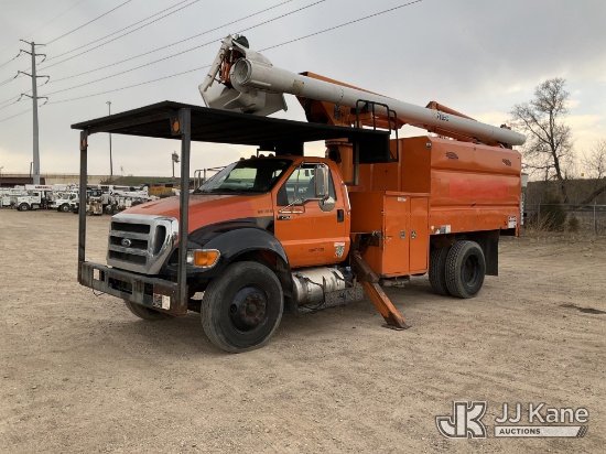 Altec LR756, Over-Center Bucket Truck mounted behind cab on 2013 Ford F750 Chipper Dump Truck ...