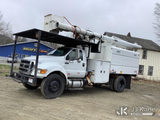 Altec LR756, Over-Center Bucket Truck mounted behind cab on 2015 Ford F750 Chipper Dump Truck ...