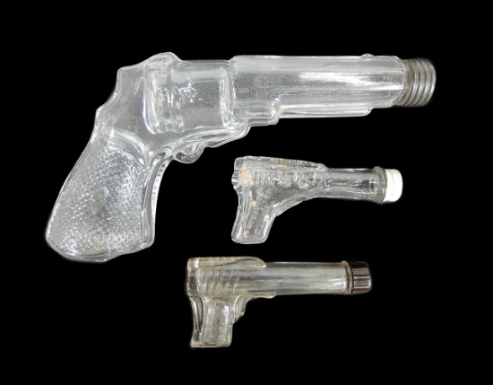 Toy Glass Candy Containers (3) a large revolver, a ray gun & an ...