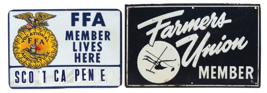 Farming Signs (2), "Farmers Union Member" & "FFA Member", embossed ...