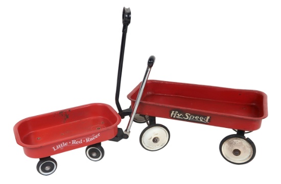 2 Toy Coaster Wagons, Pressed Steel Hy-speed & Little Red Racer, Vg ...